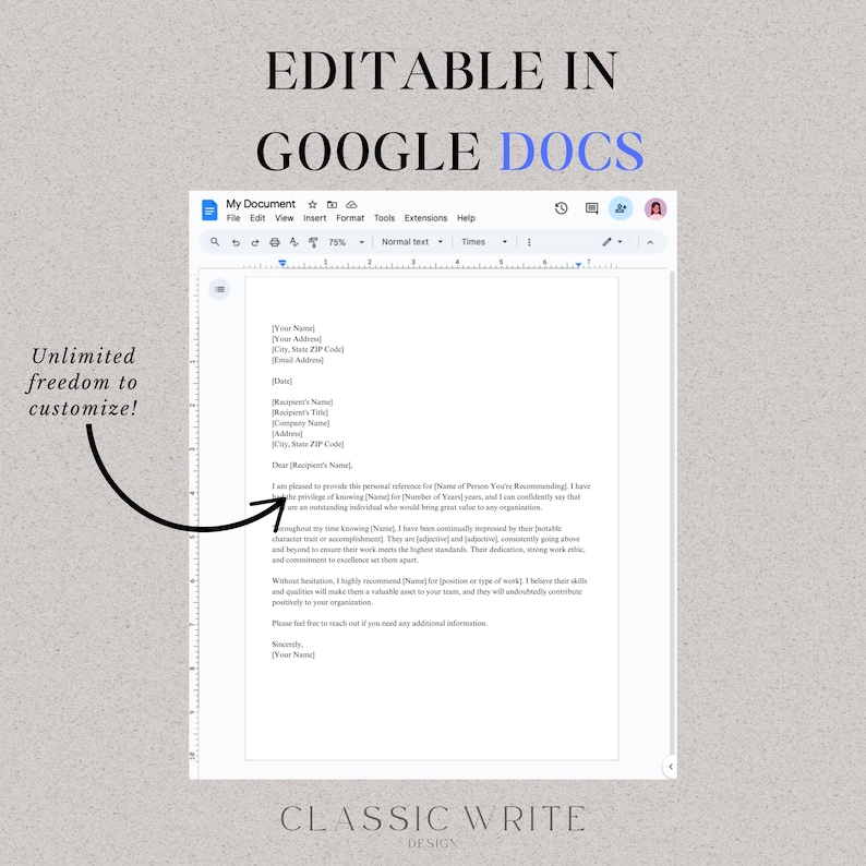 Personal Reference Letter Template Google Docs Word Canva ...