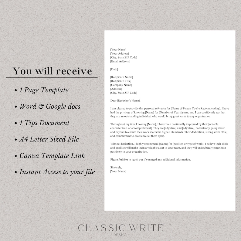 Personal Reference Letter Template Google Docs Word Canva ...
