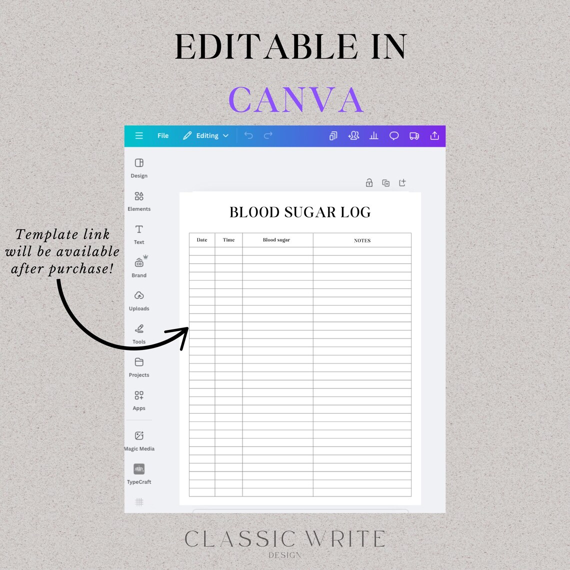 Blood Sugar Log Template Printable Adobe PDF Canva Word Docs Blood ...