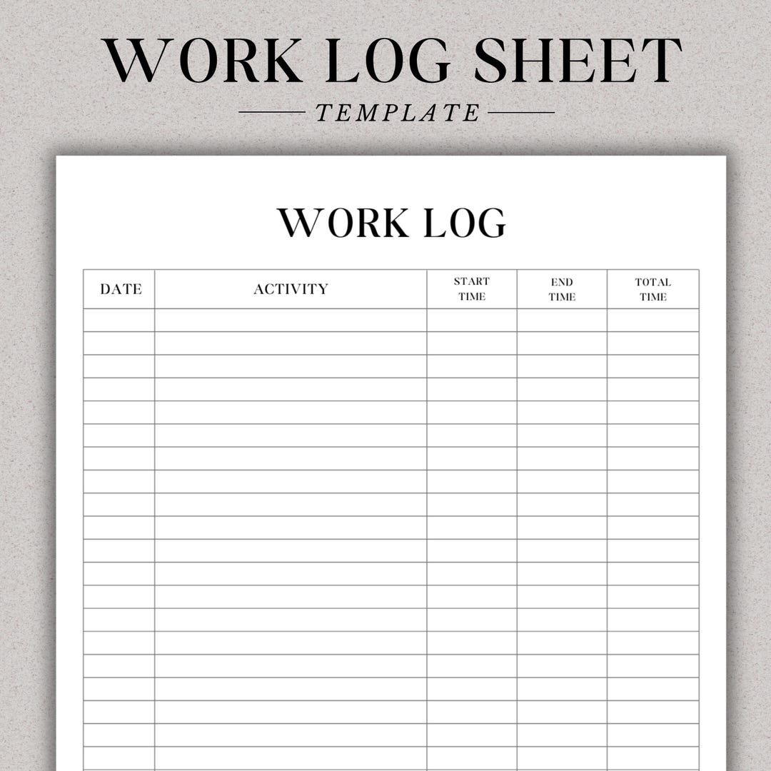 Work Log Printable Time Log Time Tracker Working Hours Log Activity ...