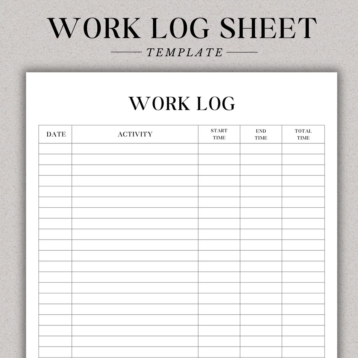 Work Log Printable Time Log Time Tracker Working Hours Log Activity ...