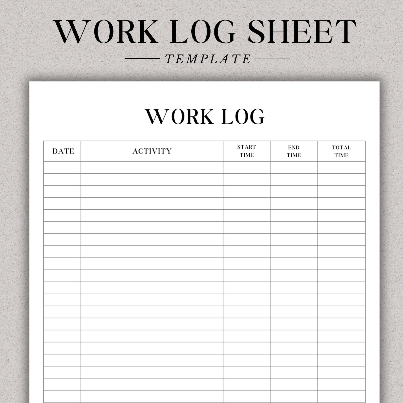 Work Log Printable Time Log Time Tracker Working Hours Log Activity ...