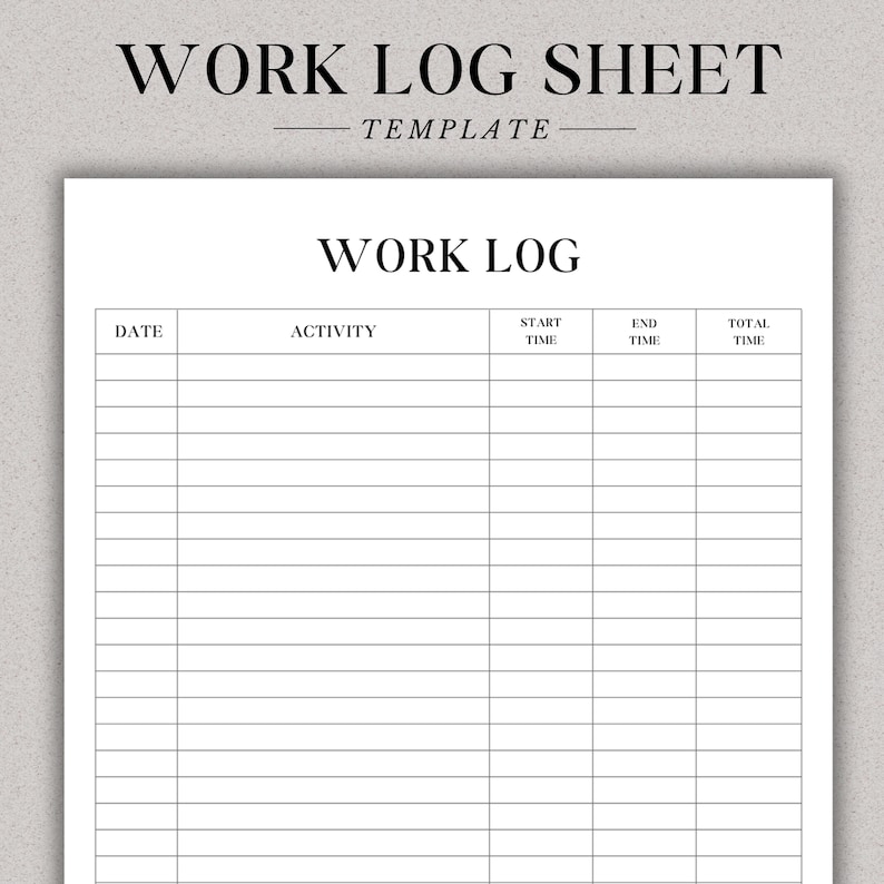 Work Log Printable Time Log Time Tracker Working Hours Log Activity ...