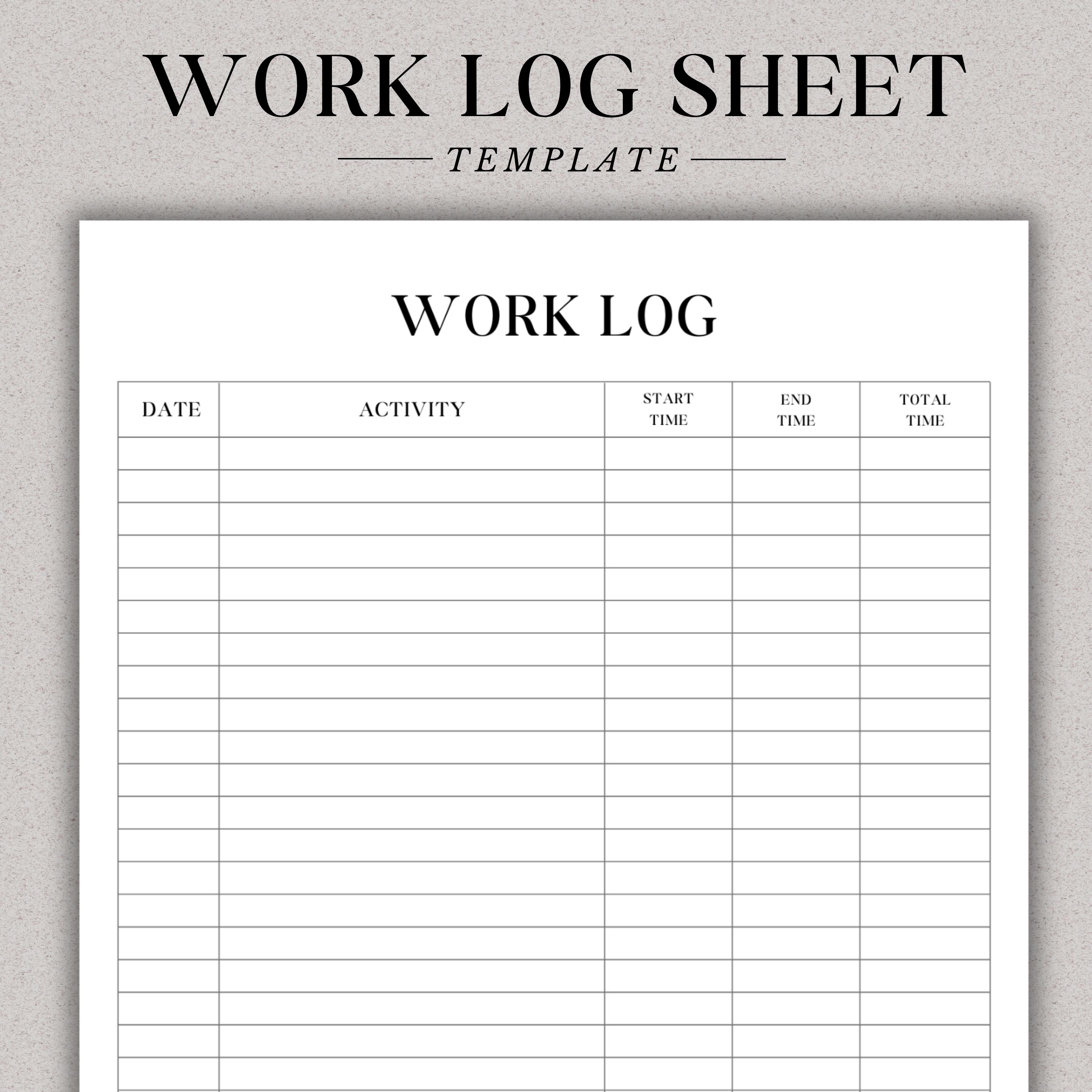 Work Log Printable Time Log Time Tracker Working Hours Log Activity ...