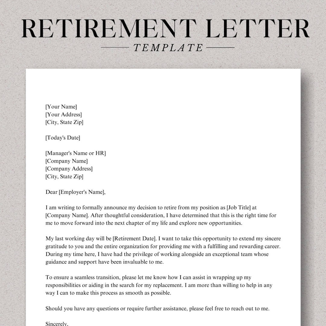 Retirement Letter Retirement Notice for Corporate Office Job ...