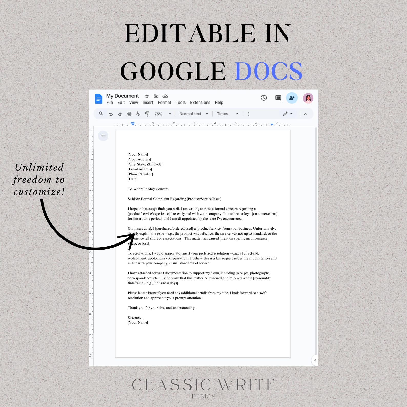 Complaint Form Letter Template Google Docs Word Canva Complaint Letter ...