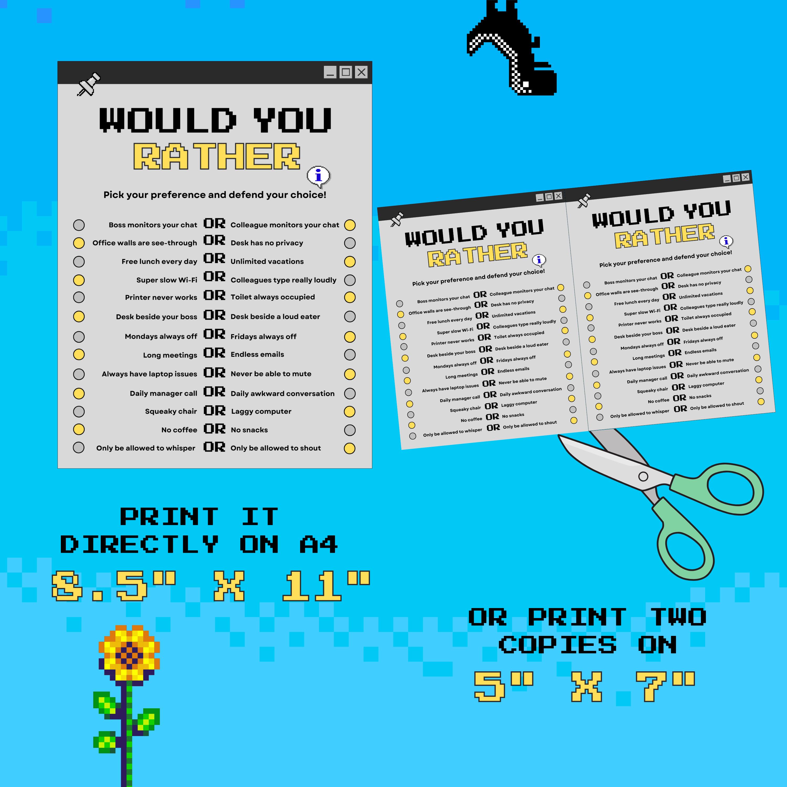Office Games Would You Rather Game Pixel Retro Printable Work Games ...