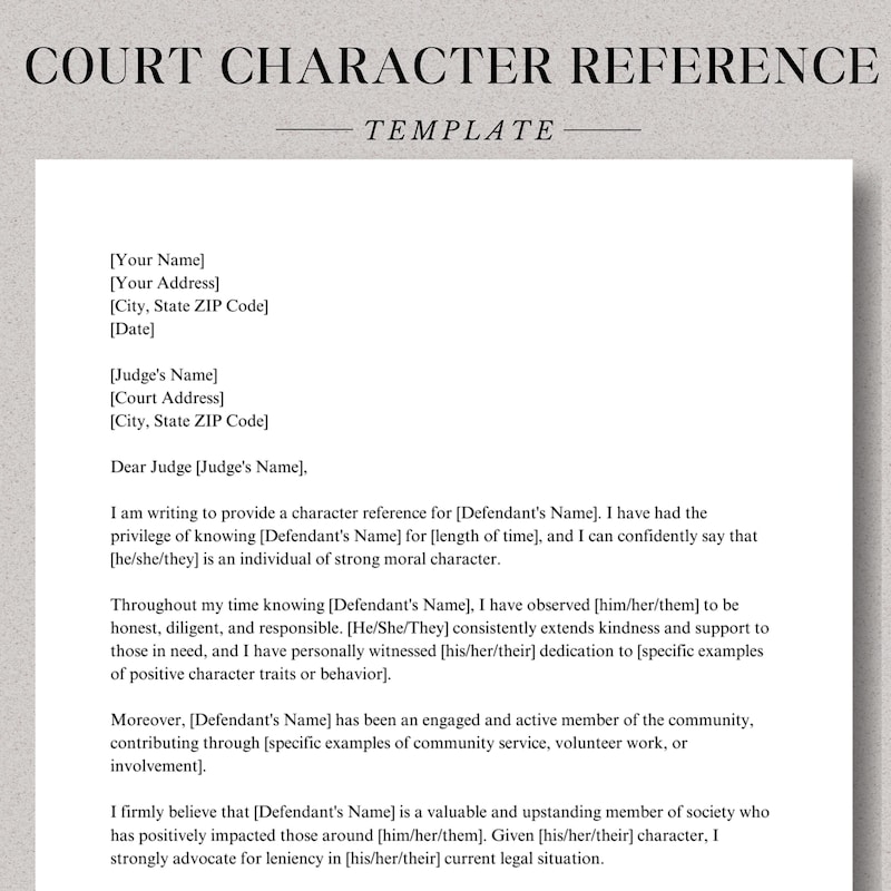 Court Character Reference Letter - Etsy