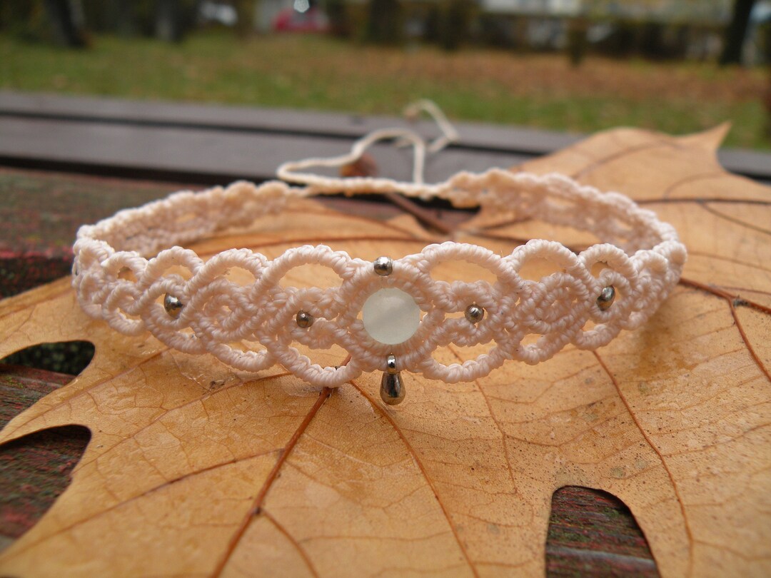 Aquamarine Macrame Choker Tiara With Silver Beads, Sand/ Ivory Tribal ...