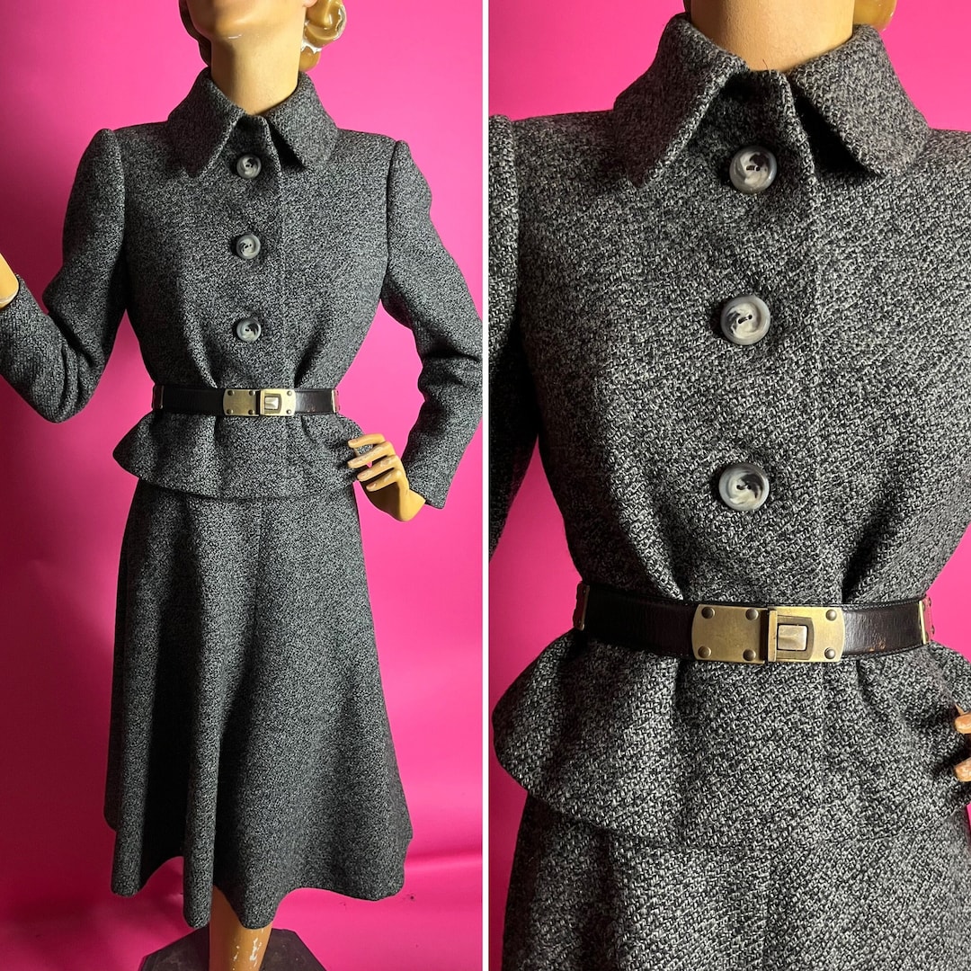 1950s 1960s Christian Dior London Grey Fleck Wool Skirt Suit, Semi Full ...