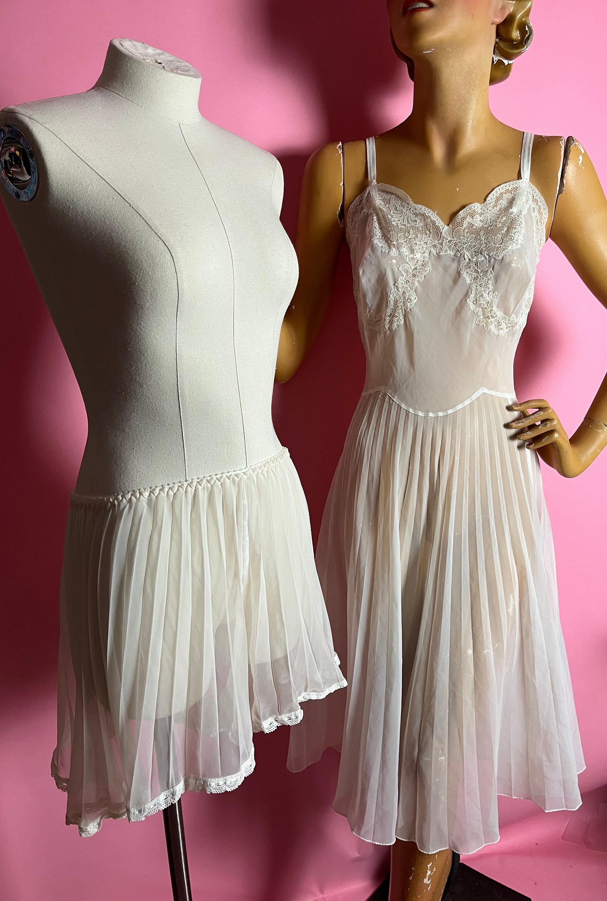 1960s Sheer White Pleated Slip and Tap Pants Babydoll Set, Lace Detail ...