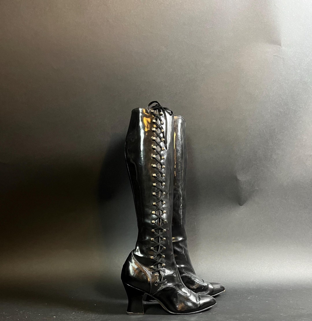 1960s Anello & Davide Black Patent Leather Fetish Style Boots With ...