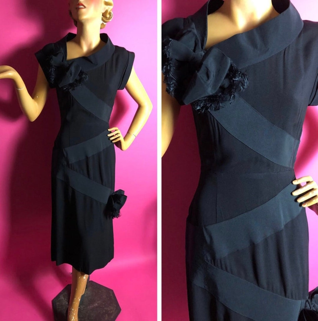 1940s Avant Garde, Bondage Dress, Black Rayon, Black Grosgrain Ribbon ...