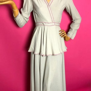 Incredible 1970s Alice Pollock Pale Dove Grey 1940s Style Moss Crepe ...