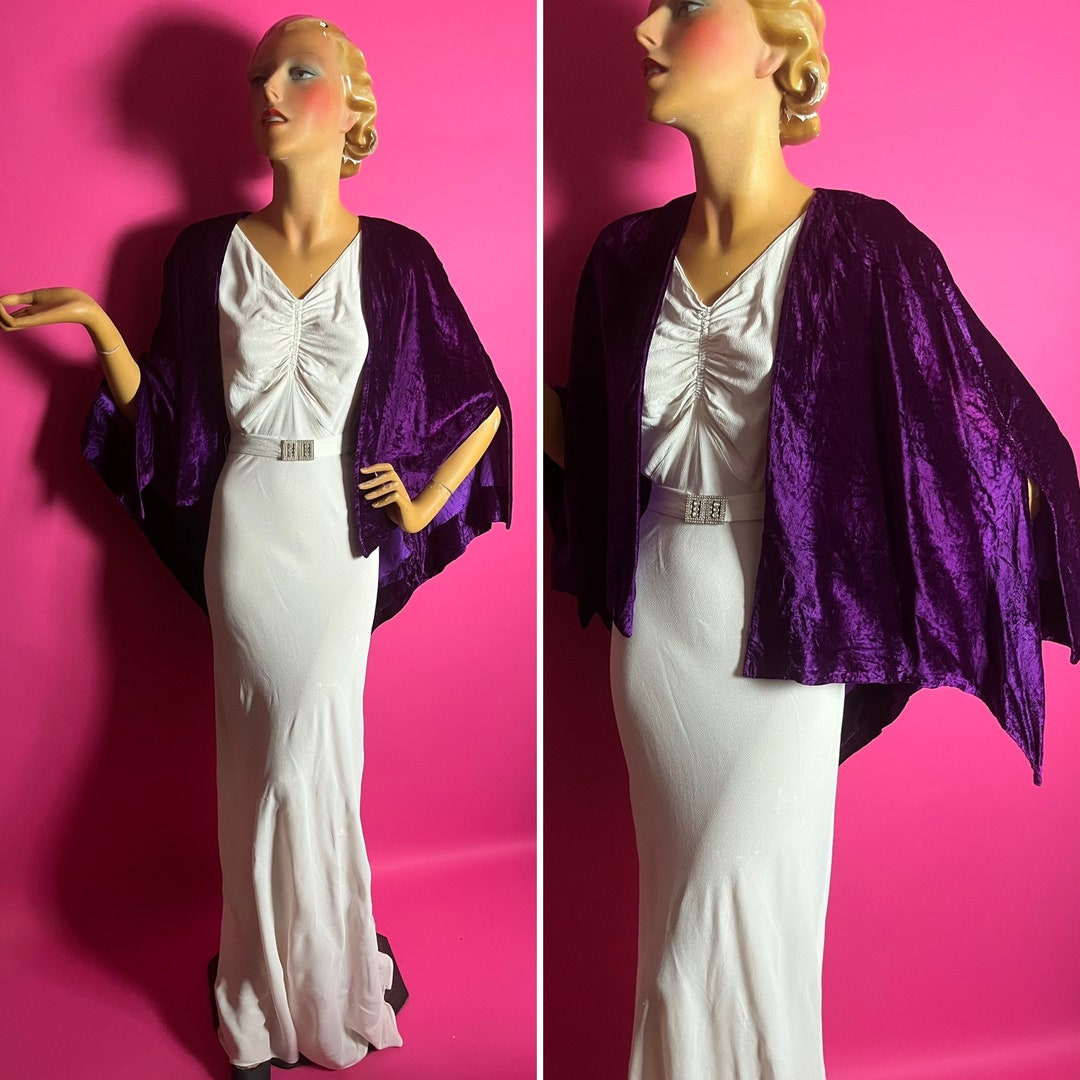 1920s Violet Silk Velvet Cape, Pointed and Weighted Hem, Arm Slits ...