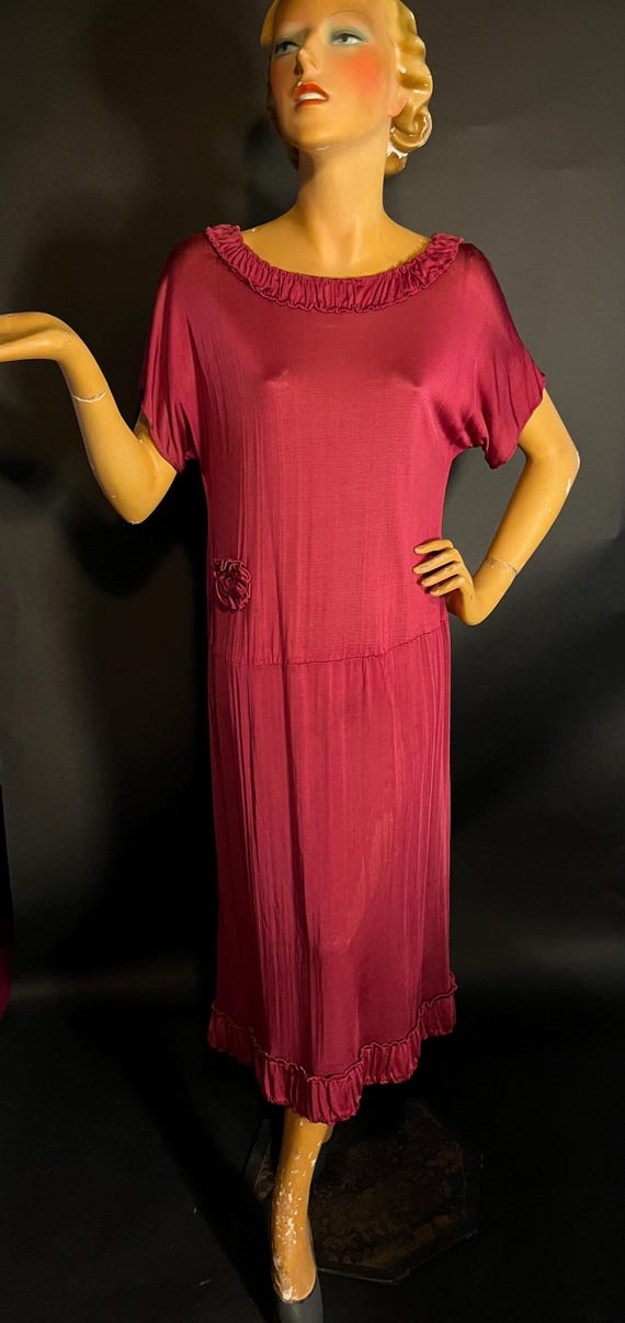 1920s Raspberry Pink Silk Jersey Dress, Drop Waist, S… - Gem