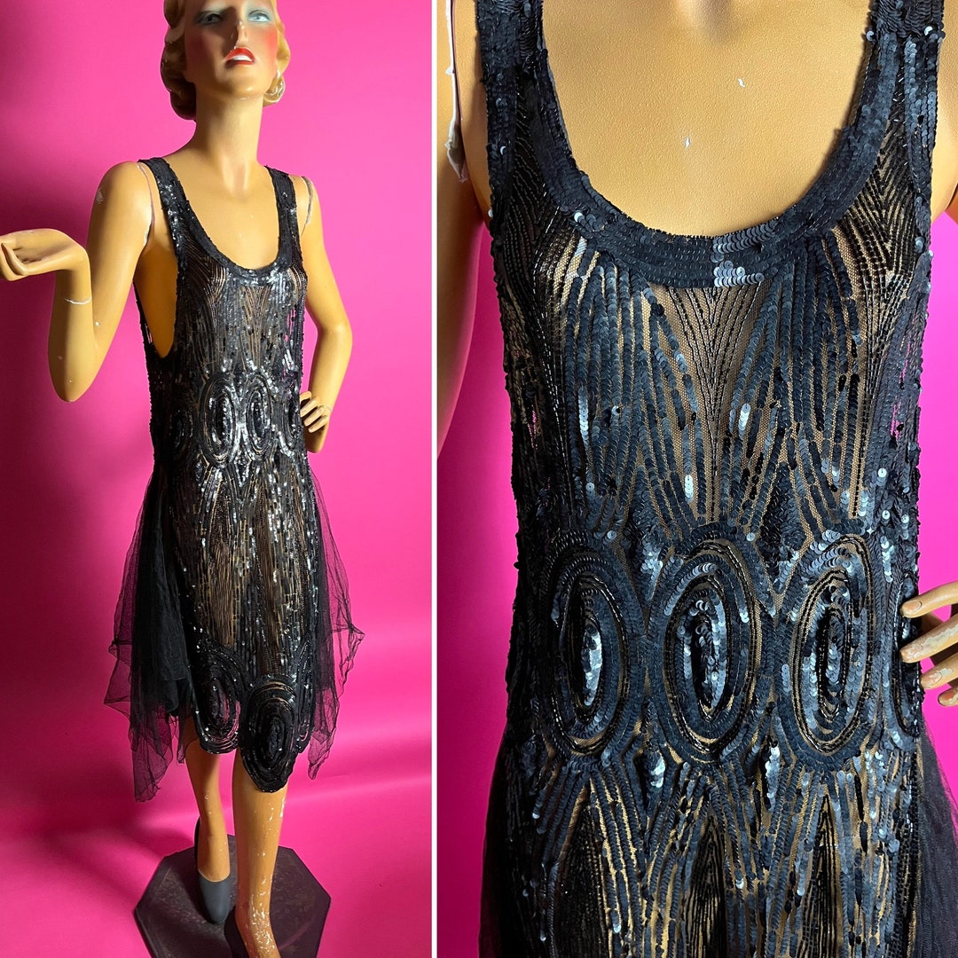 Gorgeous 1920s Sequinned & Beaded Tulle Dress With Flared - Etsy