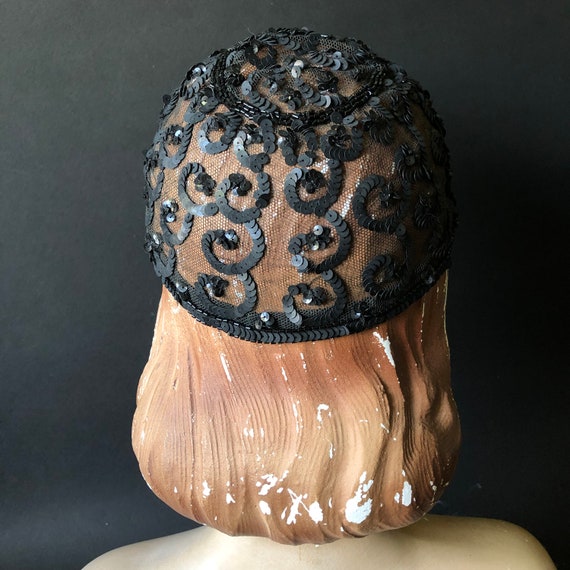 1920s French Sequinned and Beaded Skull Cap, Black, E… - Gem