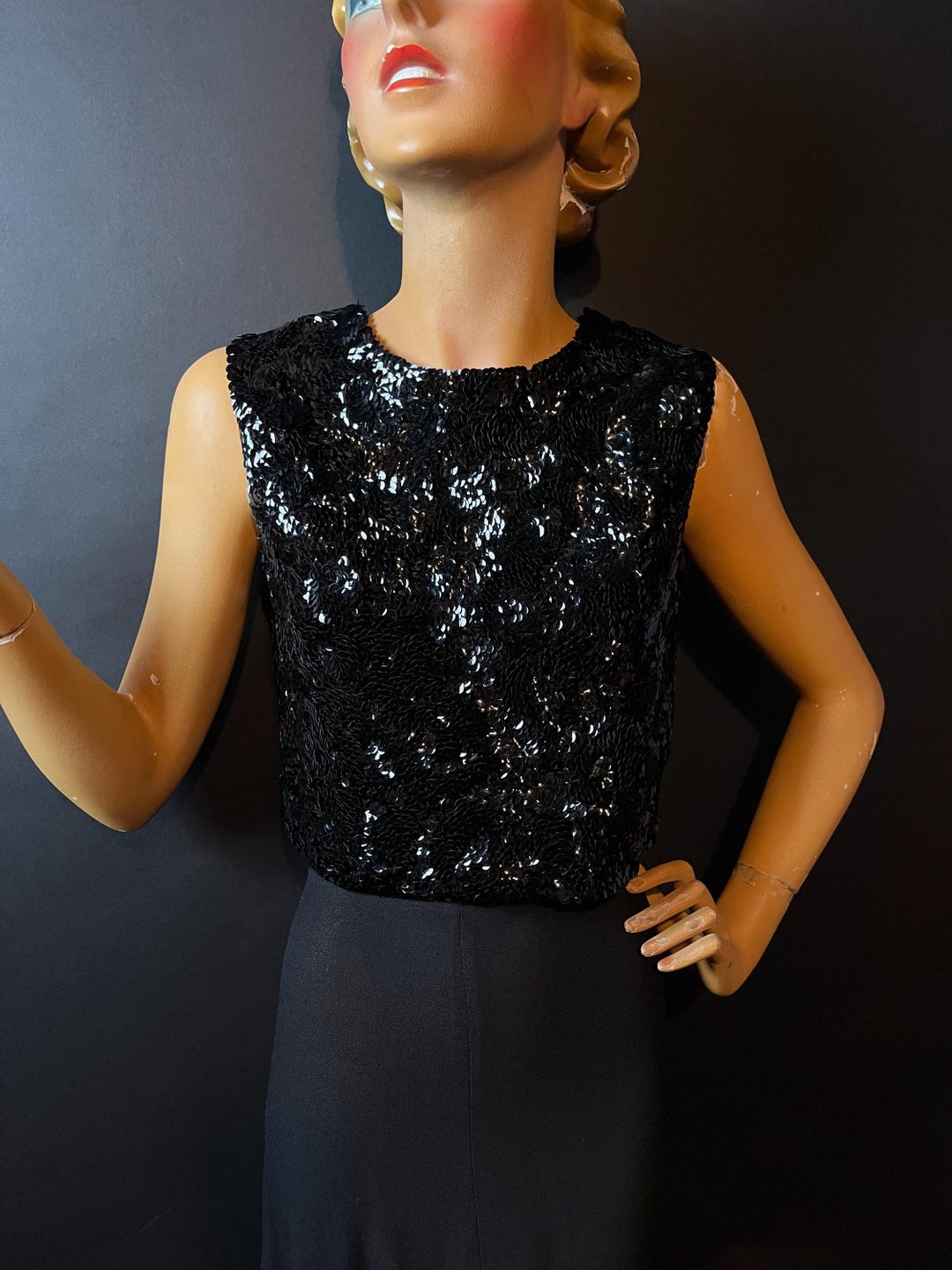 1960s Black Sequinned Cashmere Shell Top by Ballantyne, Sleeveless ...