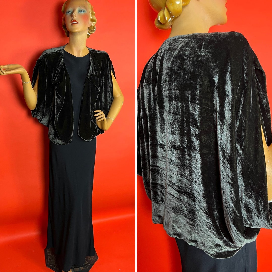1990s Ghost Velvet Shrug Wrap Jacket, Mushroom Khaki Viscose Silk ...