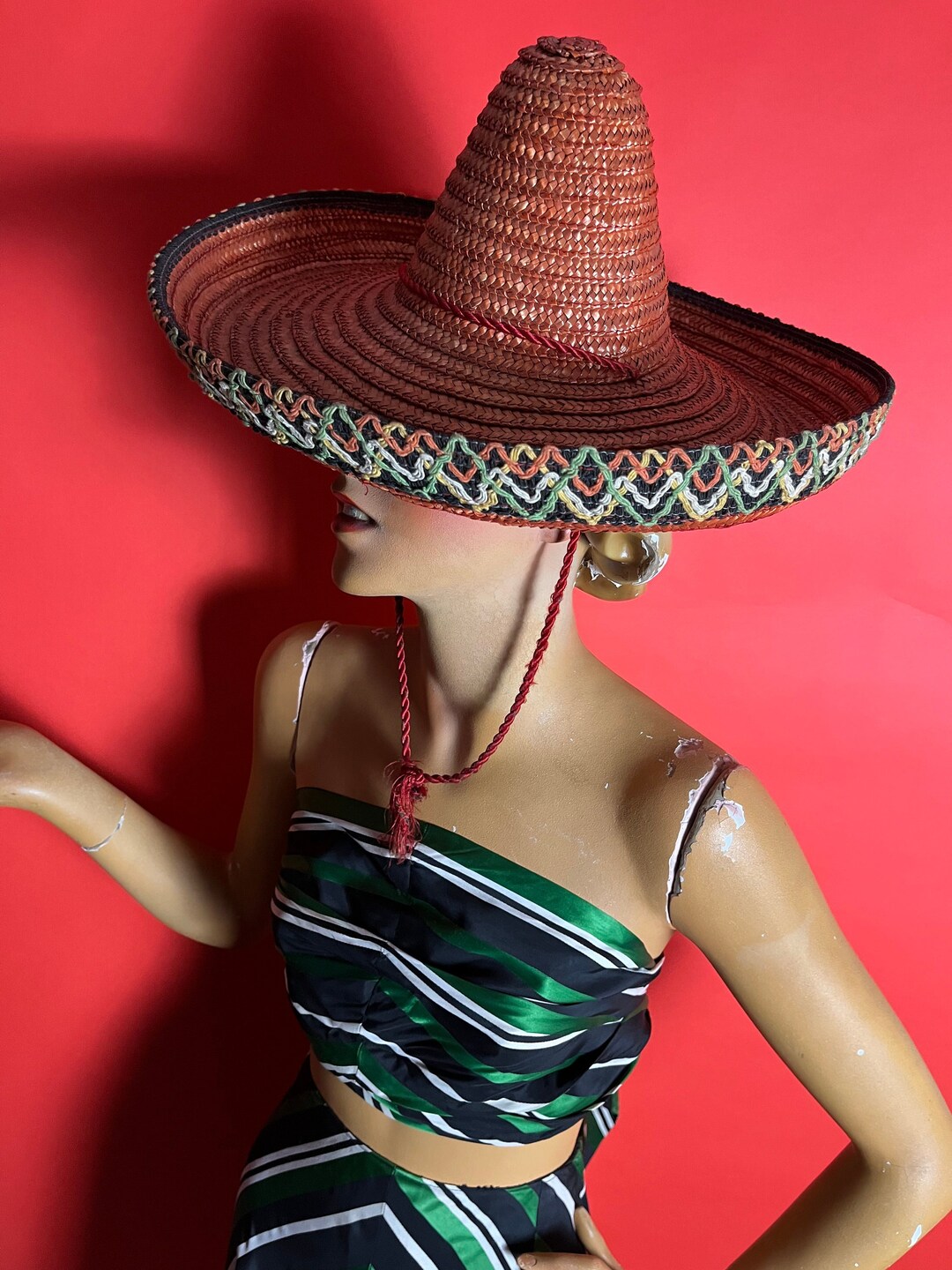 1930s Orange Woven Sombrero Style Sun Hat With Embroidered - Etsy