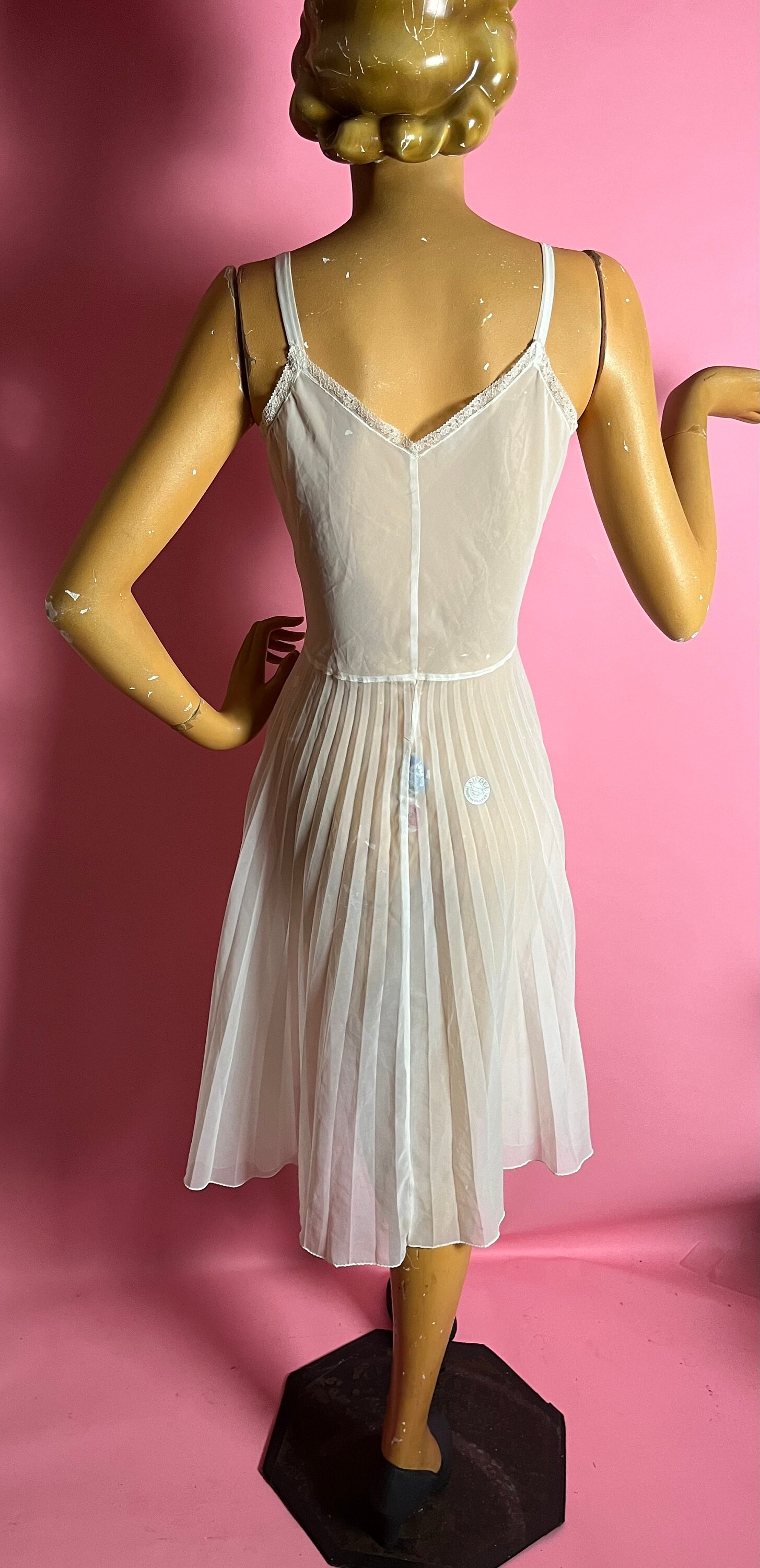 1960s Sheer White Pleated Slip and Tap Pants Babydoll Set, Lace Detail ...