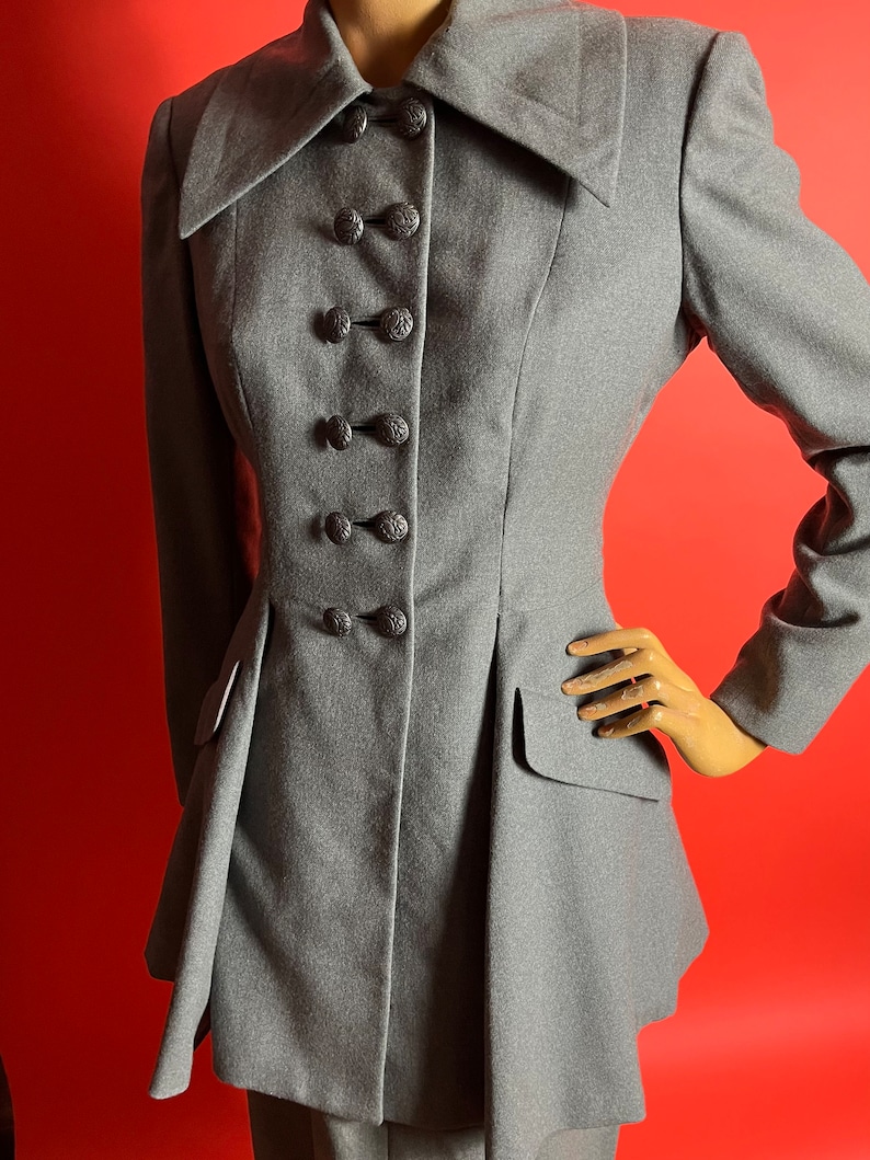 1940s 1950s Adele Simpson Grey Flannel Suit With Longer Equestrian Coat ...
