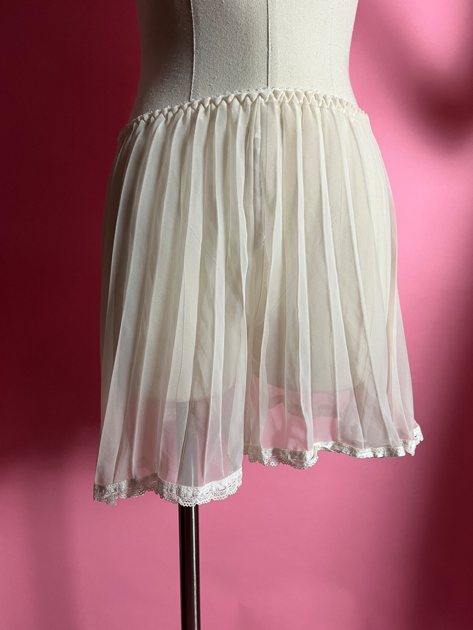 1960s Sheer White Pleated Slip and Tap Pants Babydoll Set, Lace Detail ...