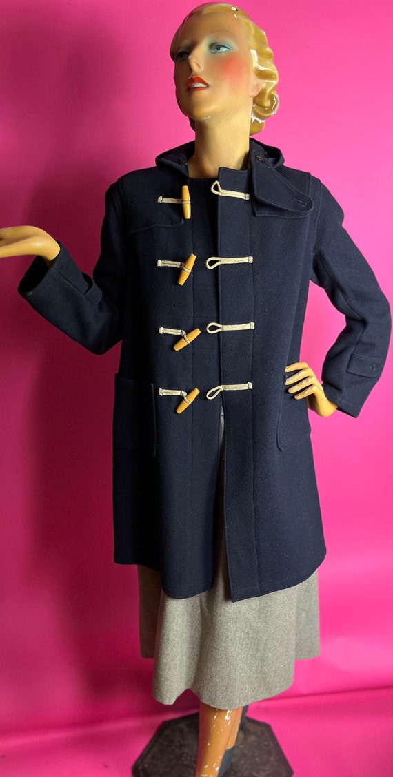 1940s Navy Blue Wool Duffle Coat, Wood Toggles, Rope … - Gem