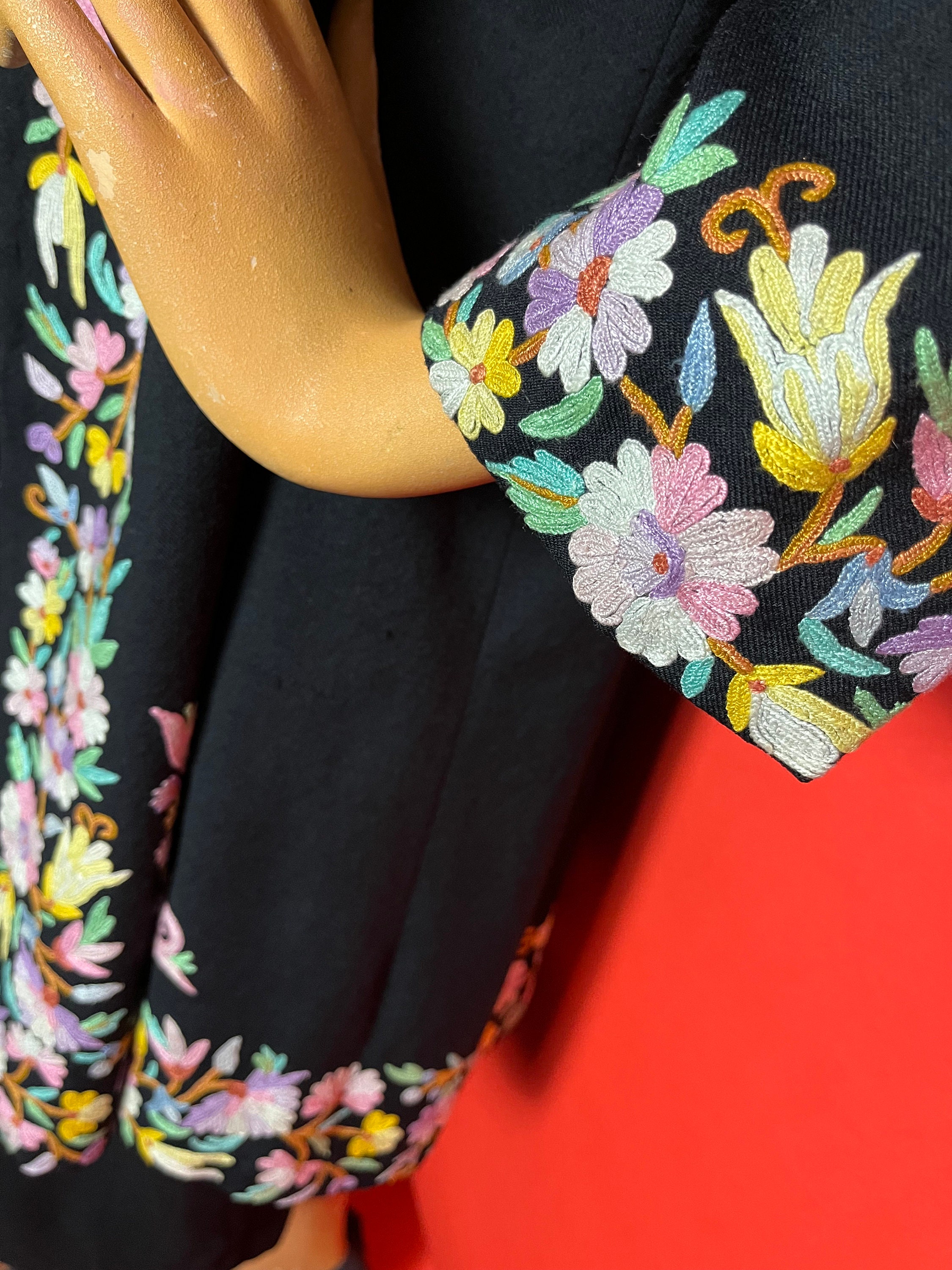 Gorgeous 1930s Embroidered Wool Coat With Collar, Chainstitch Wool ...