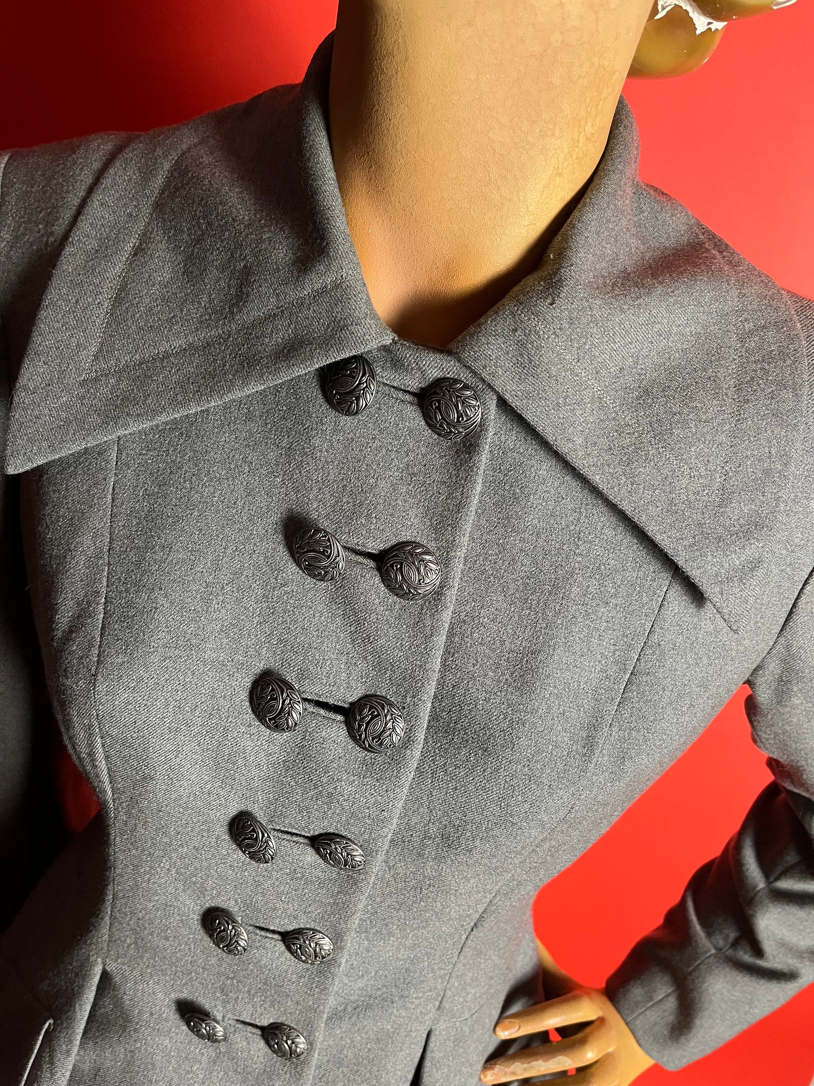 1940s 1950s Adele Simpson Grey Flannel Suit With Longer Equestrian Coat ...