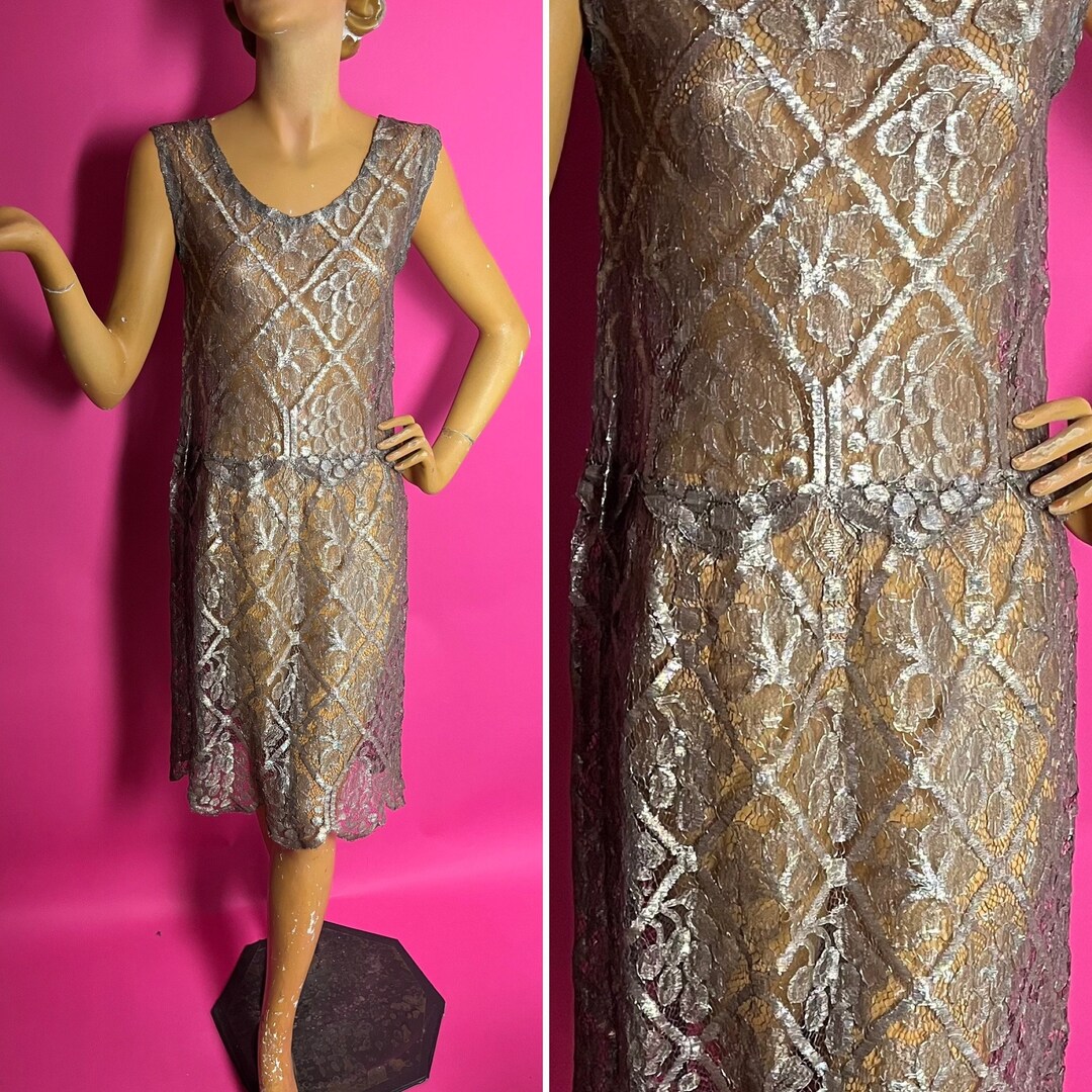 Stunning 1920s Silver Lamé Lace Flapper Dress, Almost Entirely Metal ...