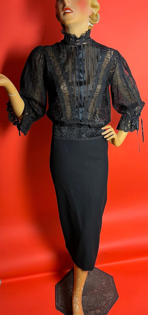 1970s Catherine Buckley Black Lace Victorian Style Bl… - Gem