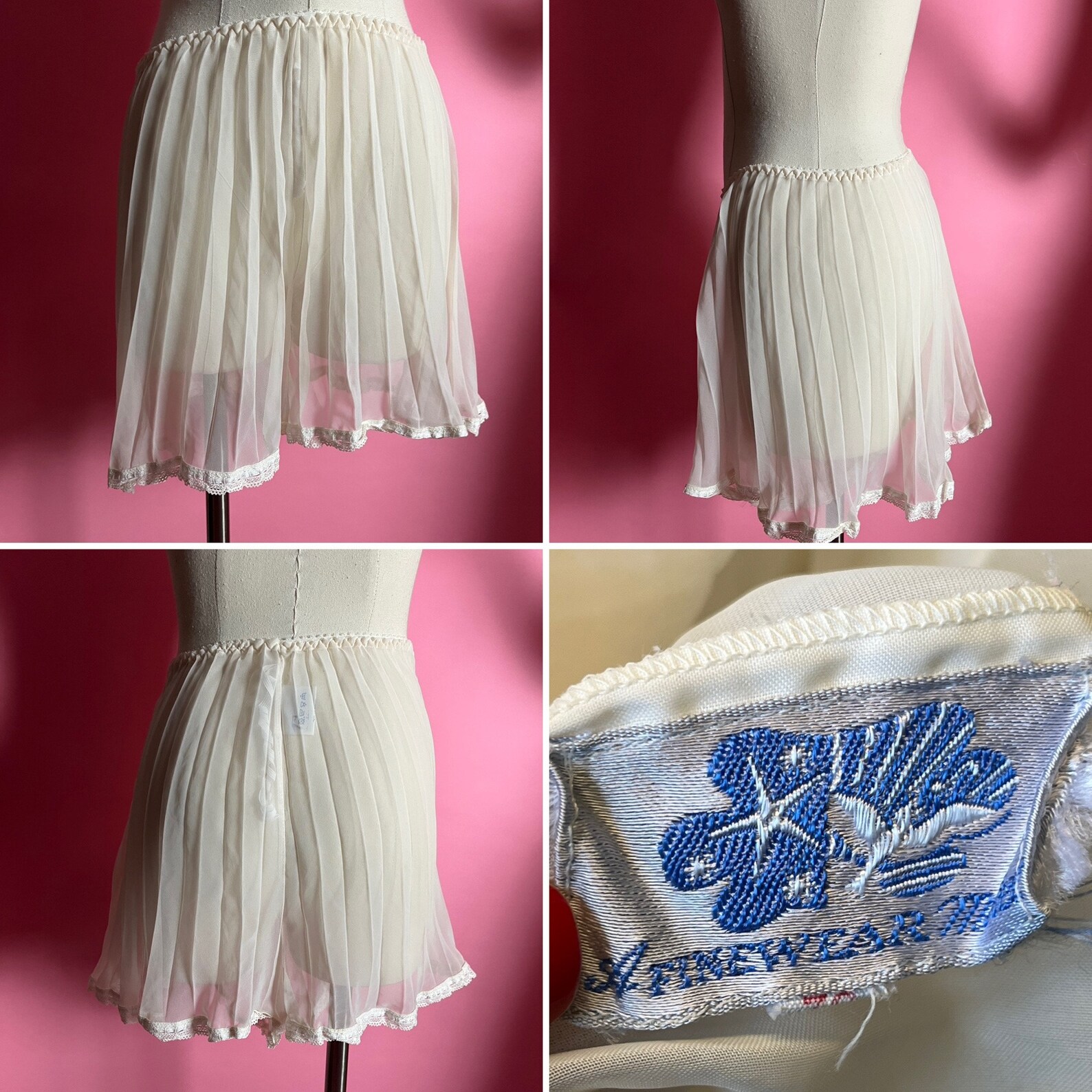 1960s Sheer White Pleated Slip and Tap Pants Babydoll Set, Lace Detail ...
