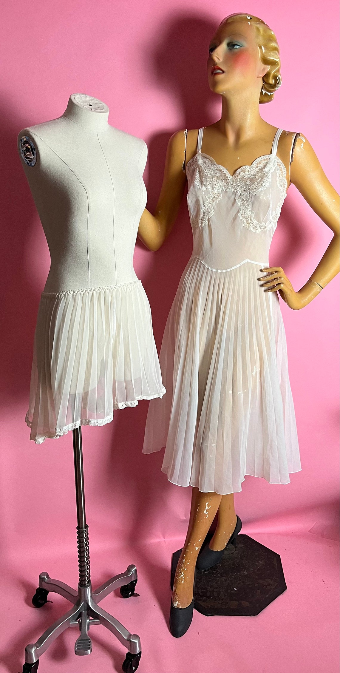 1960s Sheer White Pleated Slip and Tap Pants Babydoll Set, Lace Detail ...
