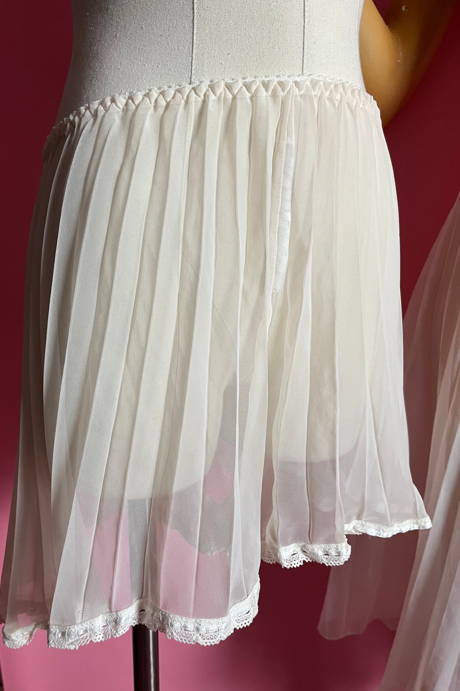 1960s Sheer White Pleated Slip and Tap Pants Babydoll Set, Lace Detail ...