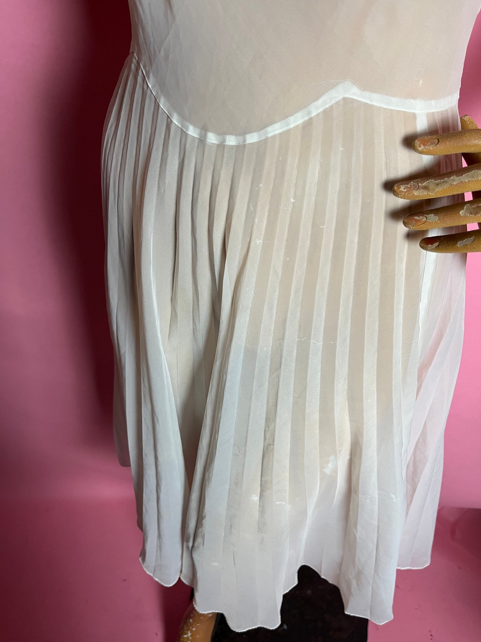 1960s Sheer White Pleated Slip and Tap Pants Babydoll Set, Lace Detail ...