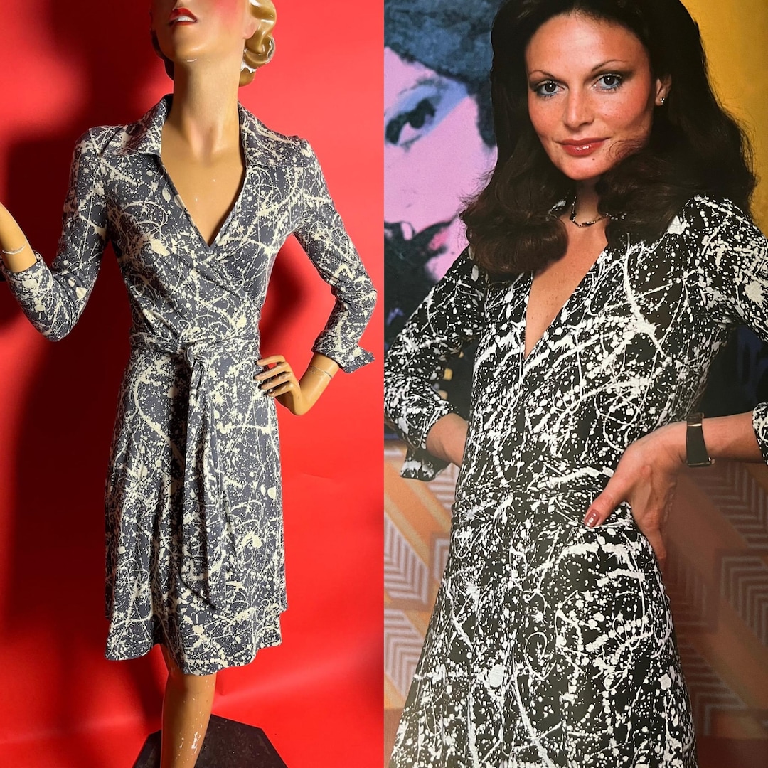 Iconic 1970s DVF Diane Von Furstenberg Paint Splatter Print Wrap Dress ...