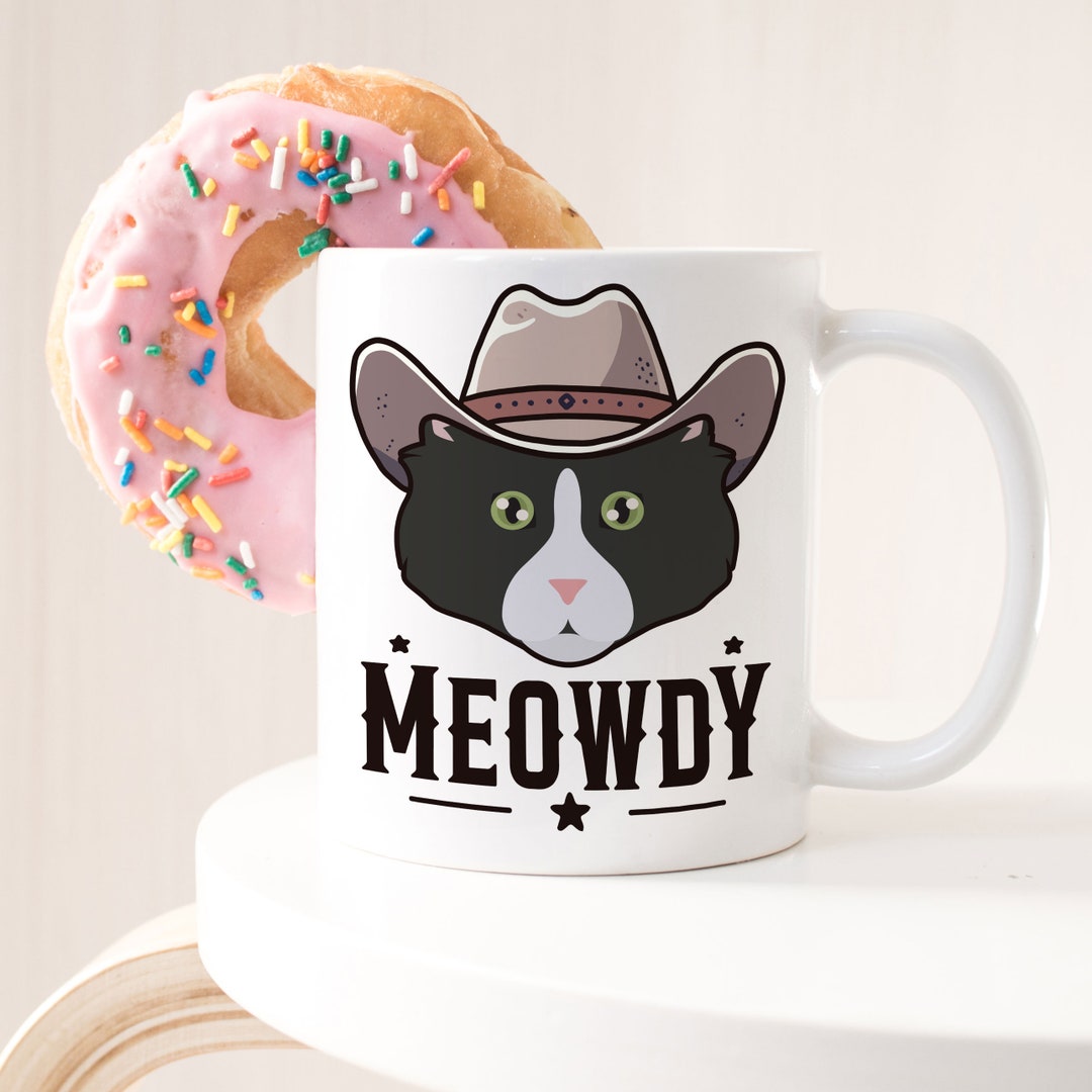 Tuxedo Cat Meowdy Coffee Mug, Funny Cowboy Cat Lover Gift, Cute Howdy ...