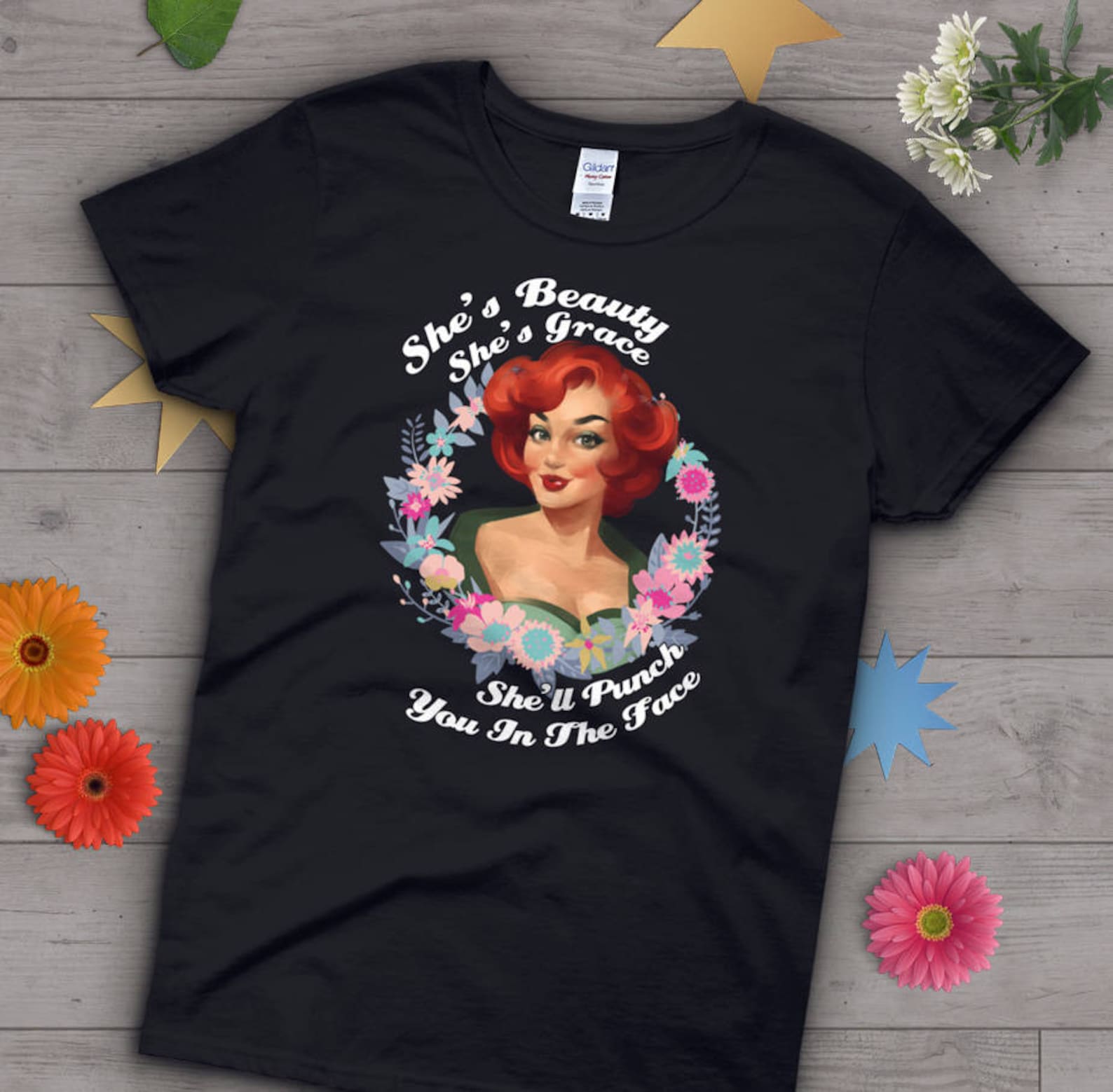 She's Beauty She's Grace Shirt, Funny Feminist Shirt, Rockabilly T ...