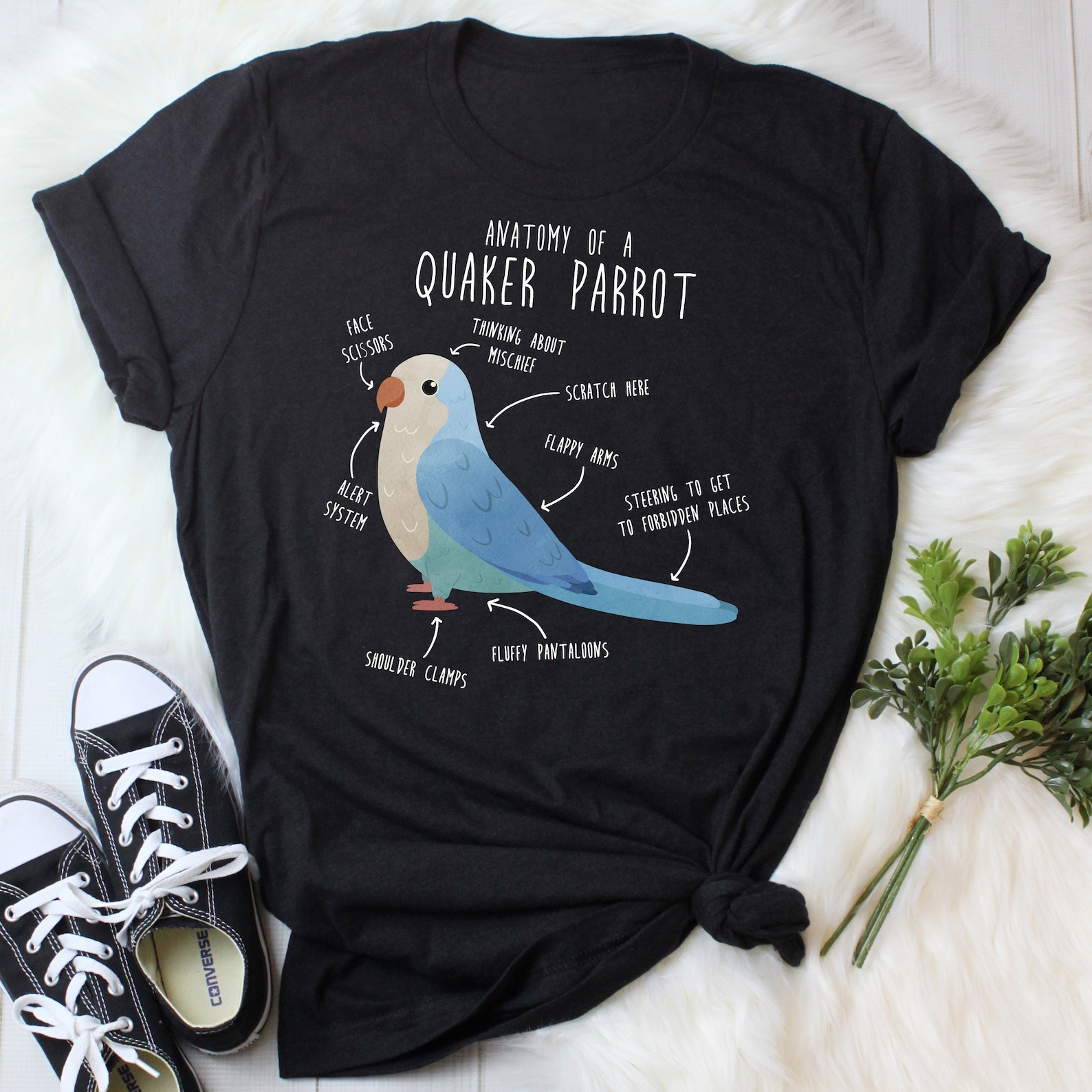 Blue Quaker Shirt, Women Men, Funny Parrot Lover Gift, Cute Bird T ...