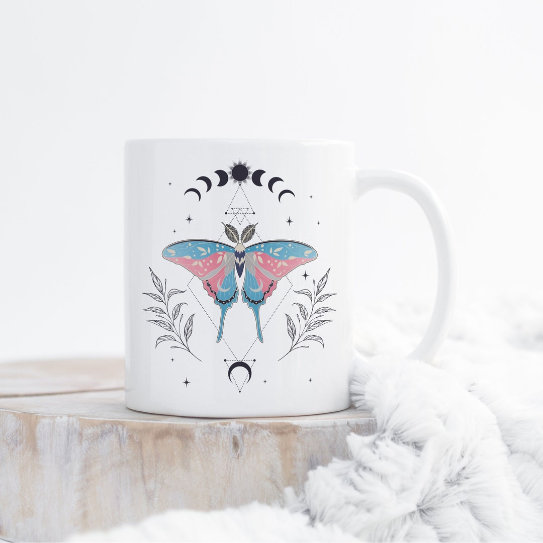 Transgender Pride Coffee Mug, Trans Flag Gift, LGBT, Luna Moth Moon ...