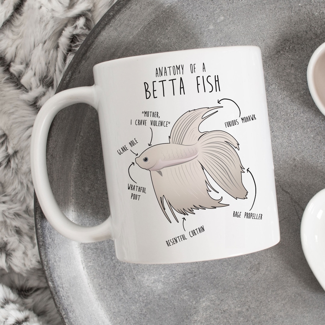 White Betta Fish Coffee Mug, Cute Platinum Siamese Fighting Fish Gift ...