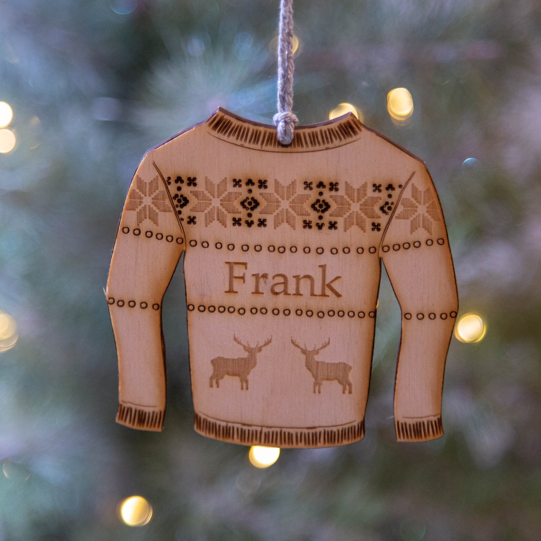 Christmas Jumper Wooden Christmas Tree Decoration Laser Cut With Name ...