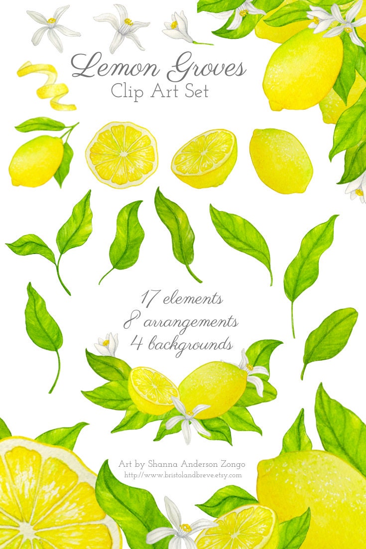 Lemon Grove Watercolor Clip Art Set - Etsy