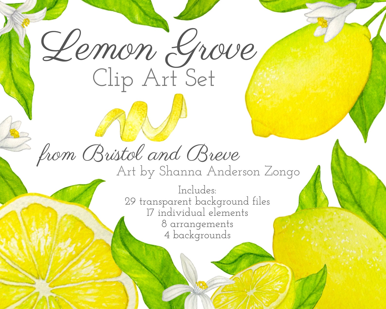 Lemon Grove Watercolor Clip Art Set - Etsy