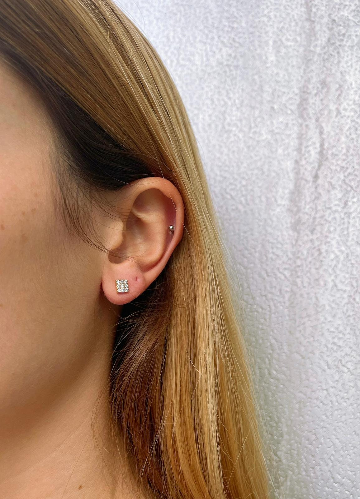 Square Diamond Earrings Delicate Diamond Earrings Gold | Etsy