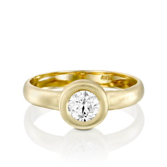 Vintage Diamond Engagement Ring Bezel Set Diamond Band Wide | Etsy