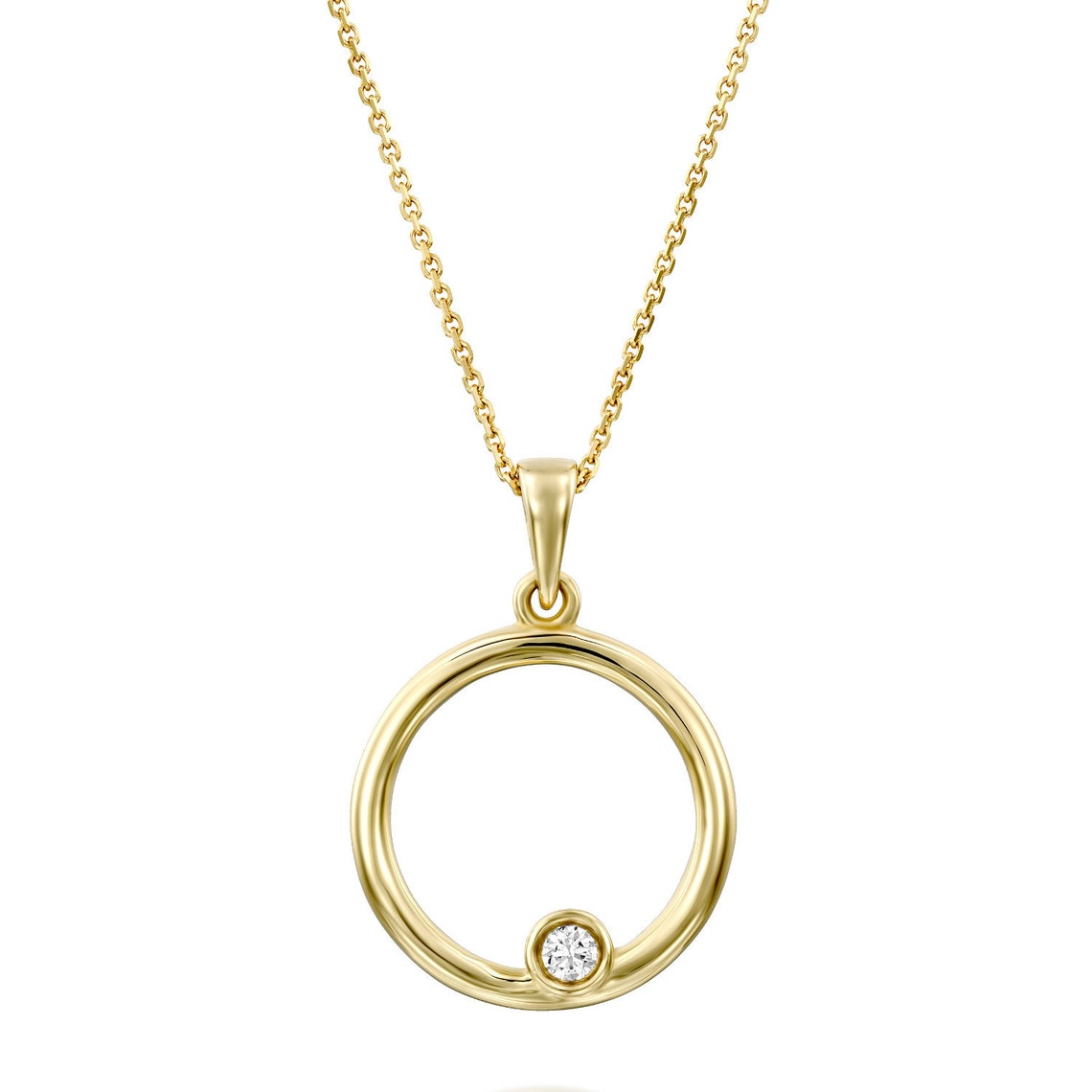 Gold Circle Diamond Pendant, Diamond Pendant, Circle Diamond Necklace ...