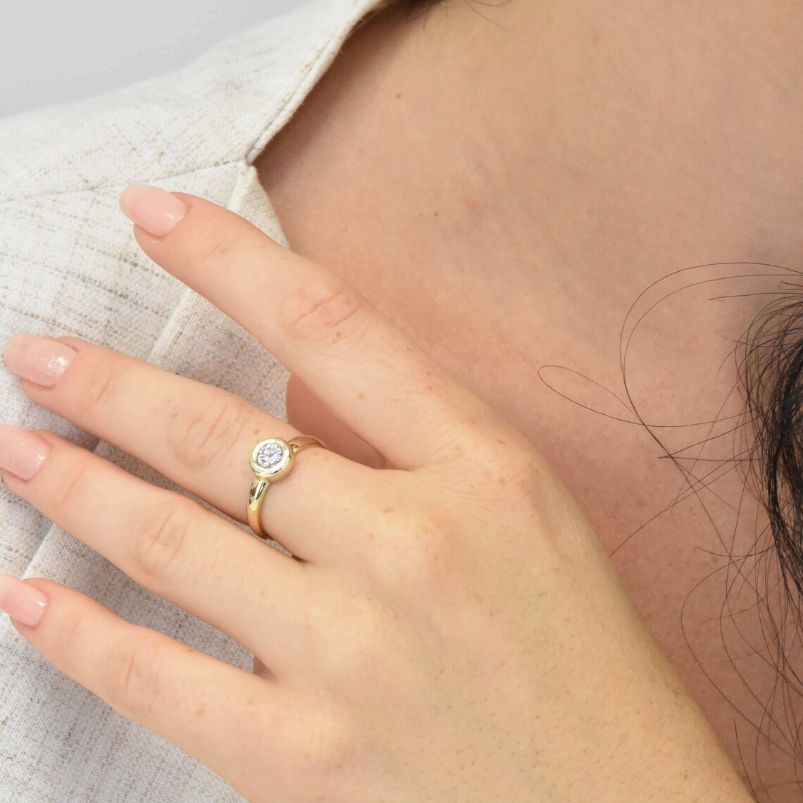 Vintage Diamond Engagement Ring Bezel Set Diamond Band Wide - Etsy